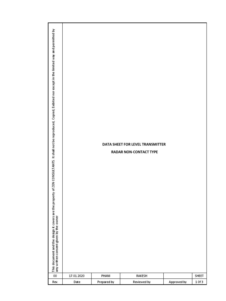 Data Sheet For Level Transmitter Radar Non-Contact Type | PDF ...