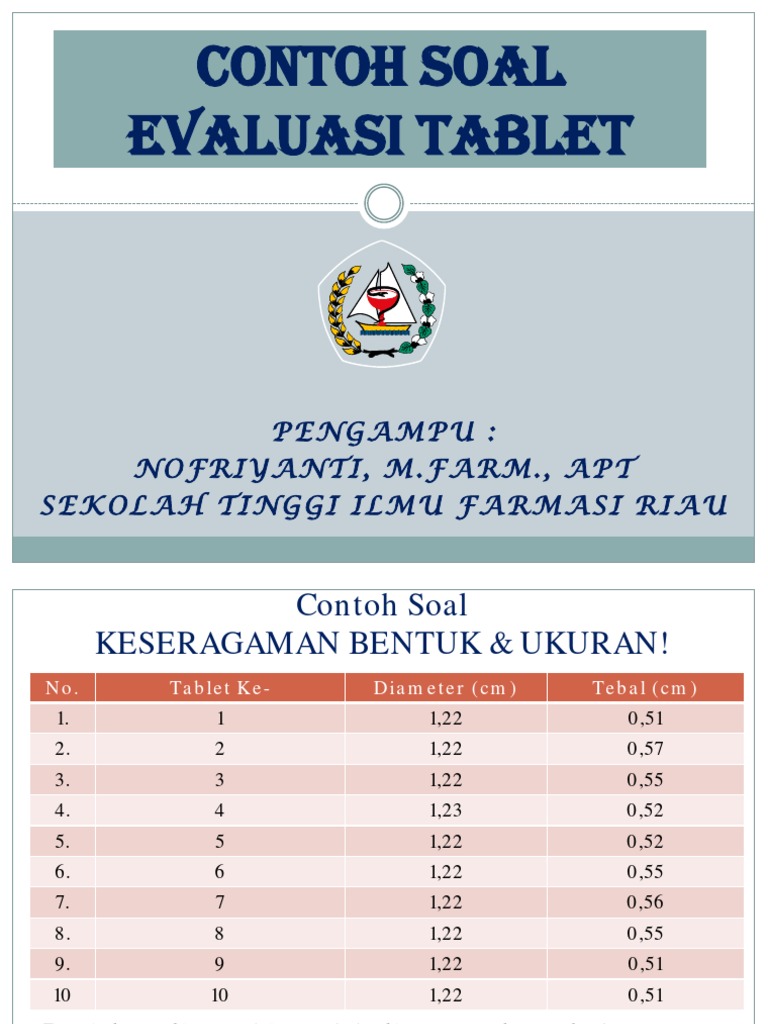 Contoh Soal EVALUASI TABLET | PDF