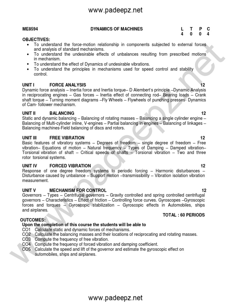 Me8594 Syllabus PDF | PDF | Force | Mechanics Me8594 Syllabus PDF | PDF | Force | Mechanics