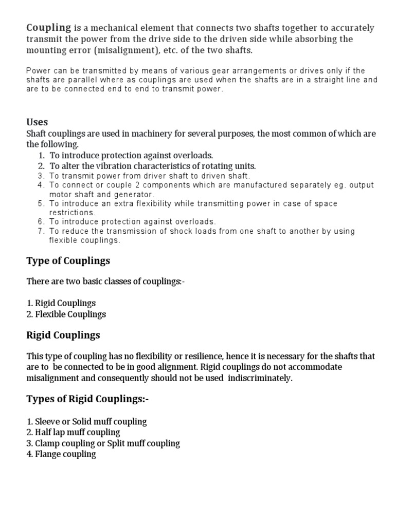 Coupling: Type of Couplings | PDF | Machines | Mechanical Engineering