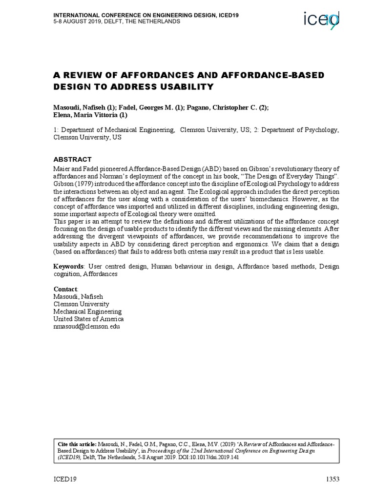 A Review of Affordances and Affordance-Based Design To Address ...