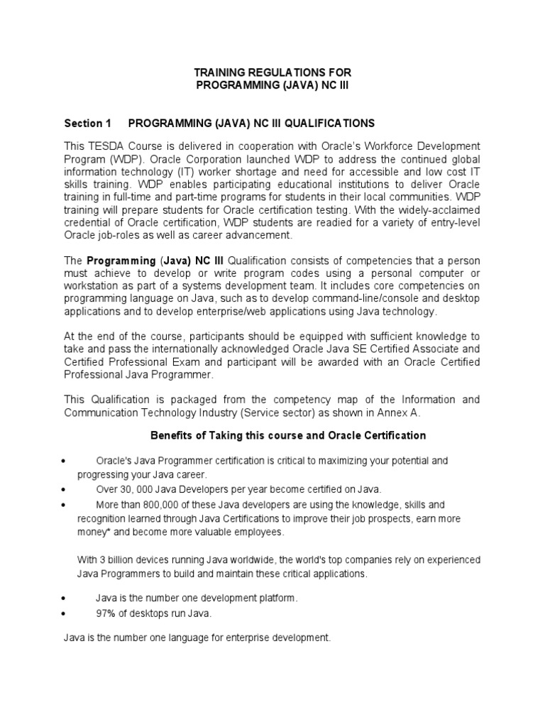 Training Regulations Forjava | PDF | Programmer | Java (Programming ...
