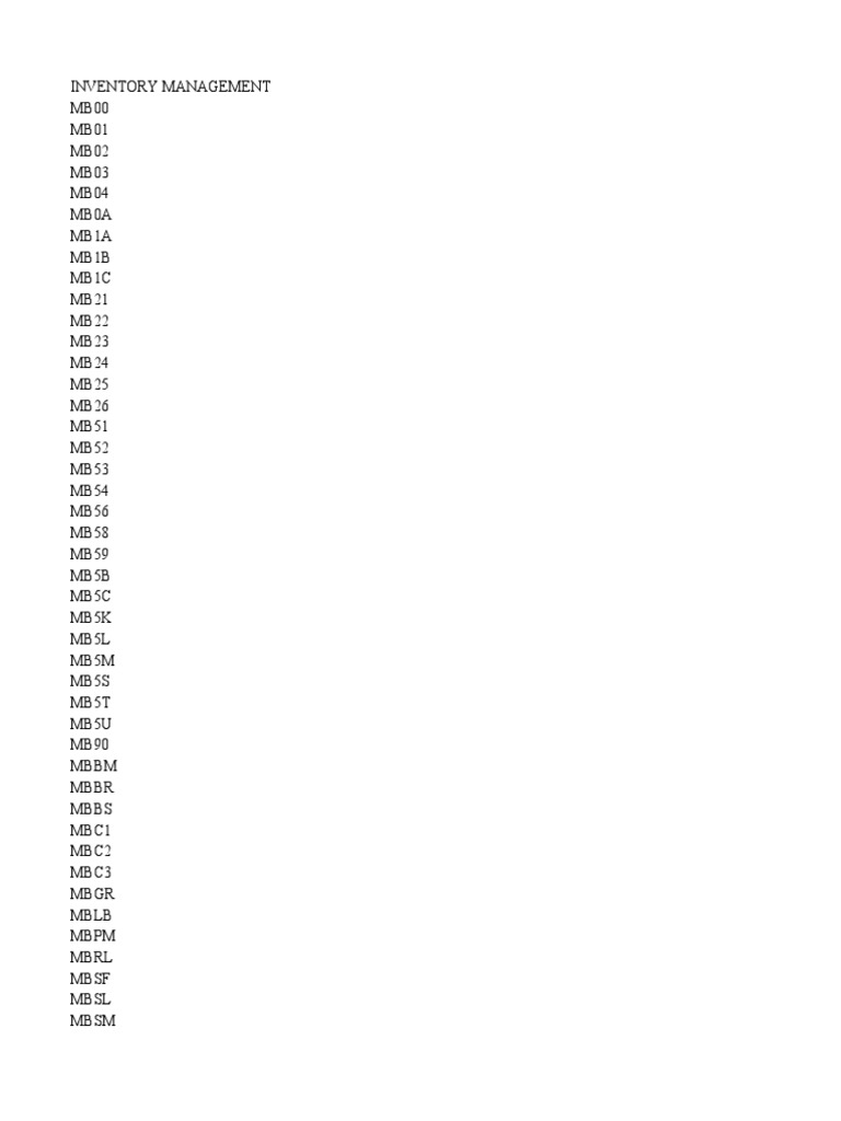 SAP MM - TCodes, Tables, Movement Types - Done | PDF | Inventory | Delivery (Commerce)