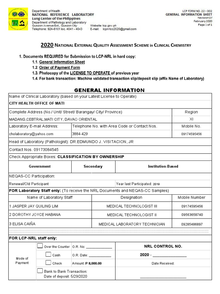 2020 NEQAS CC Registration Form and Order of Payment | PDF | Cheque ...