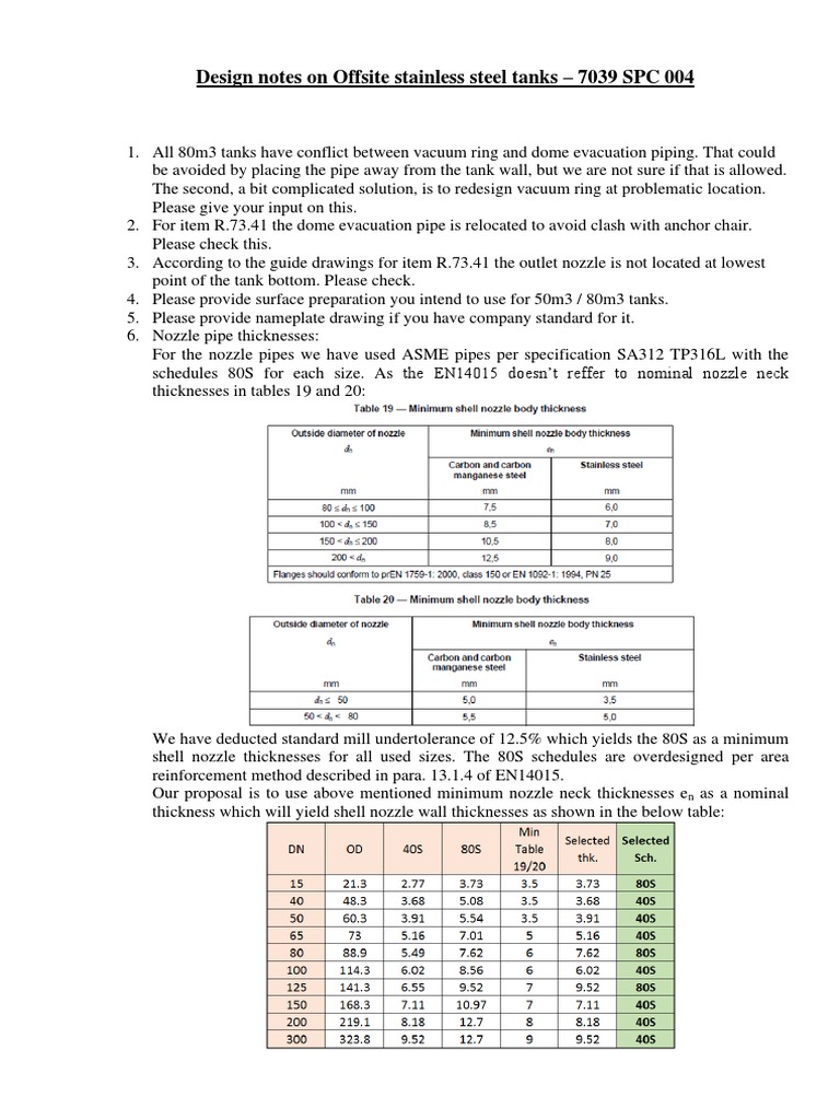 Design Notes On Offsite Stainless Steel Tanks - 7039 SPC 004 | PDF