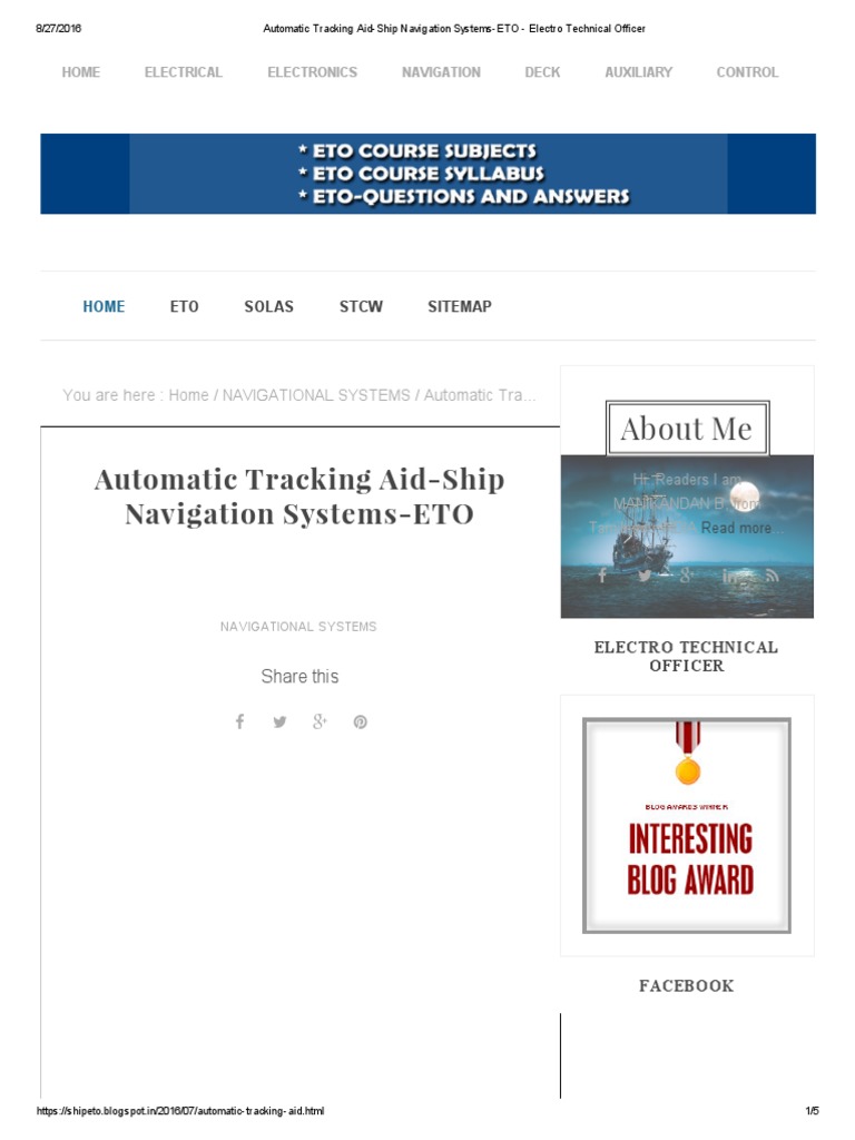 Automatic Tracking Aid-Ship Navigation Systems-ETO - Electro Technical ...