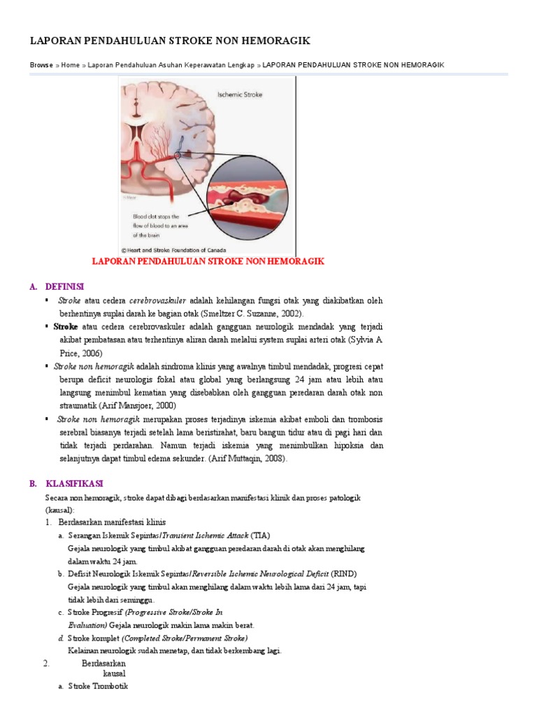 Laporan Pendahuluan Stroke Non Hemoragik | PDF