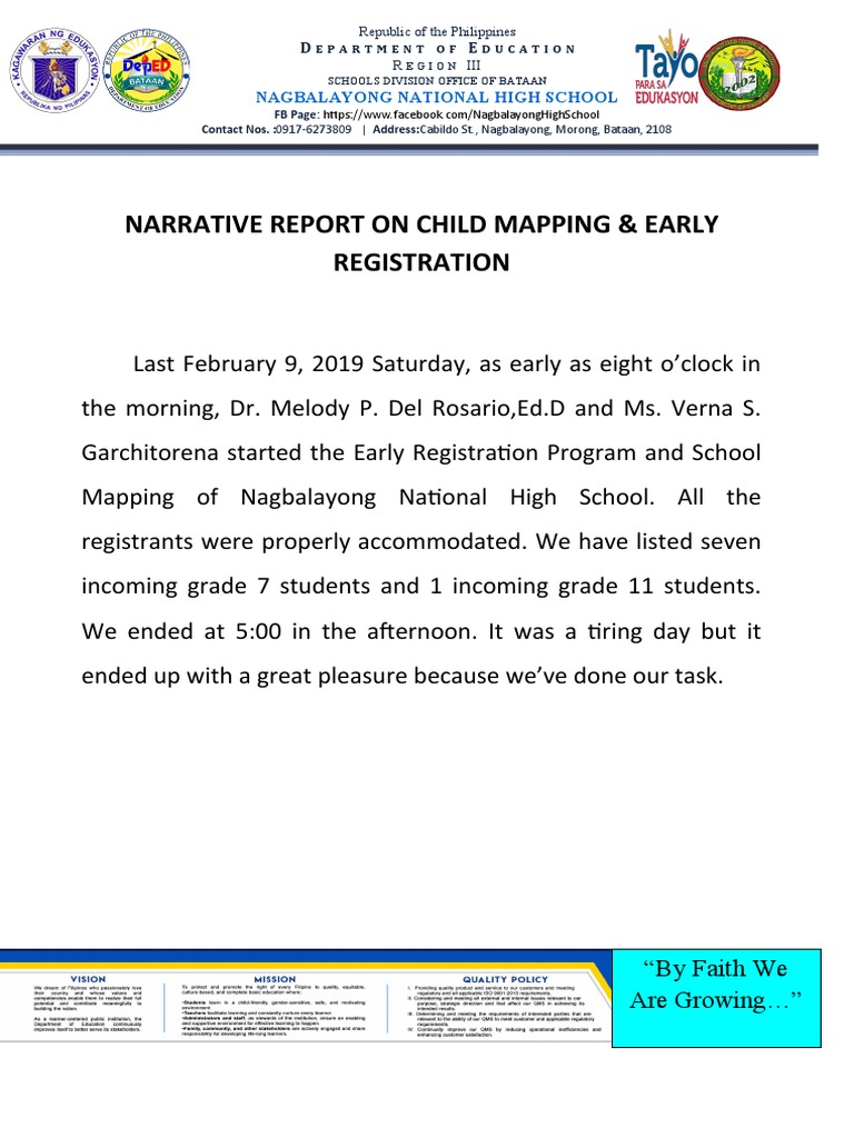 Narrative Report Front Page