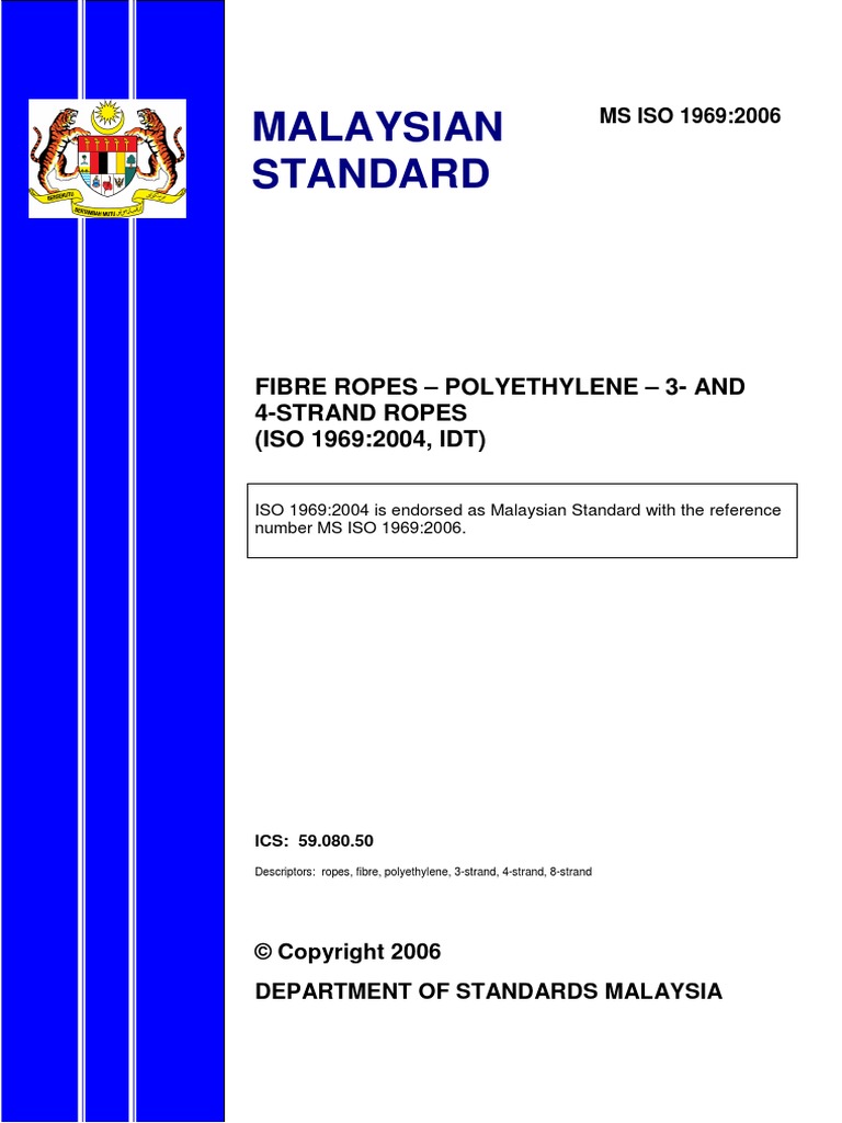 MS Iso 19692006 Fibre Ropes - Polyethylene - 3 - and 4-Strand Ropes ...