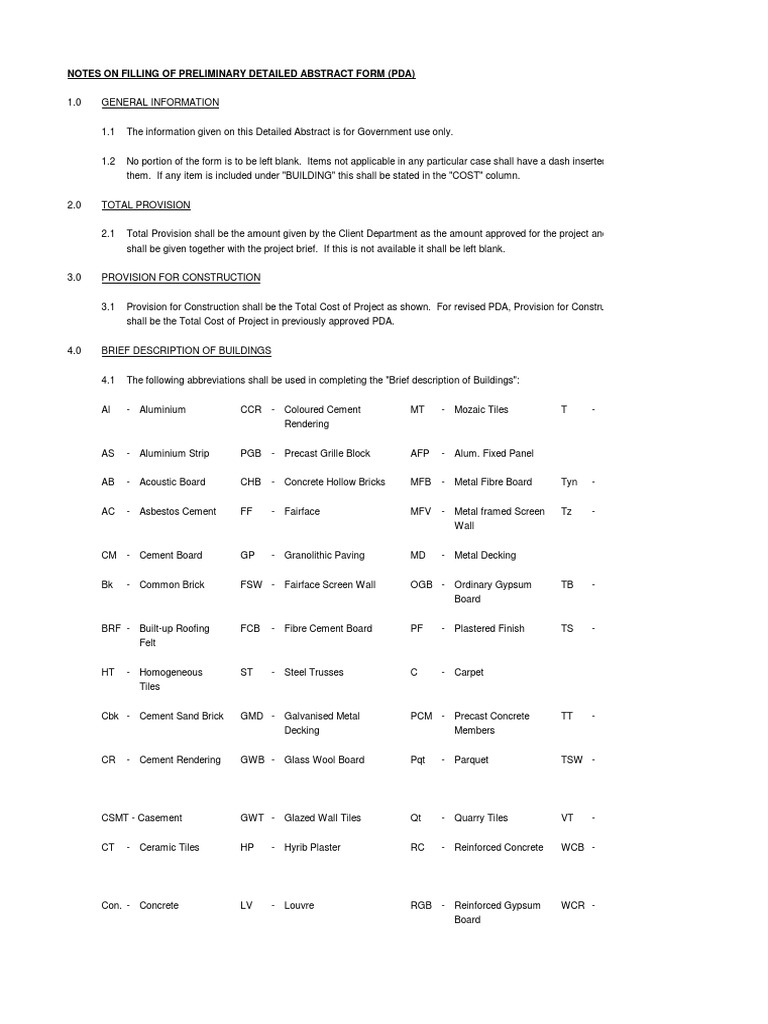 Notes On Filling of Preliminary Detailed Abstract Form (Pda) | PDF ...