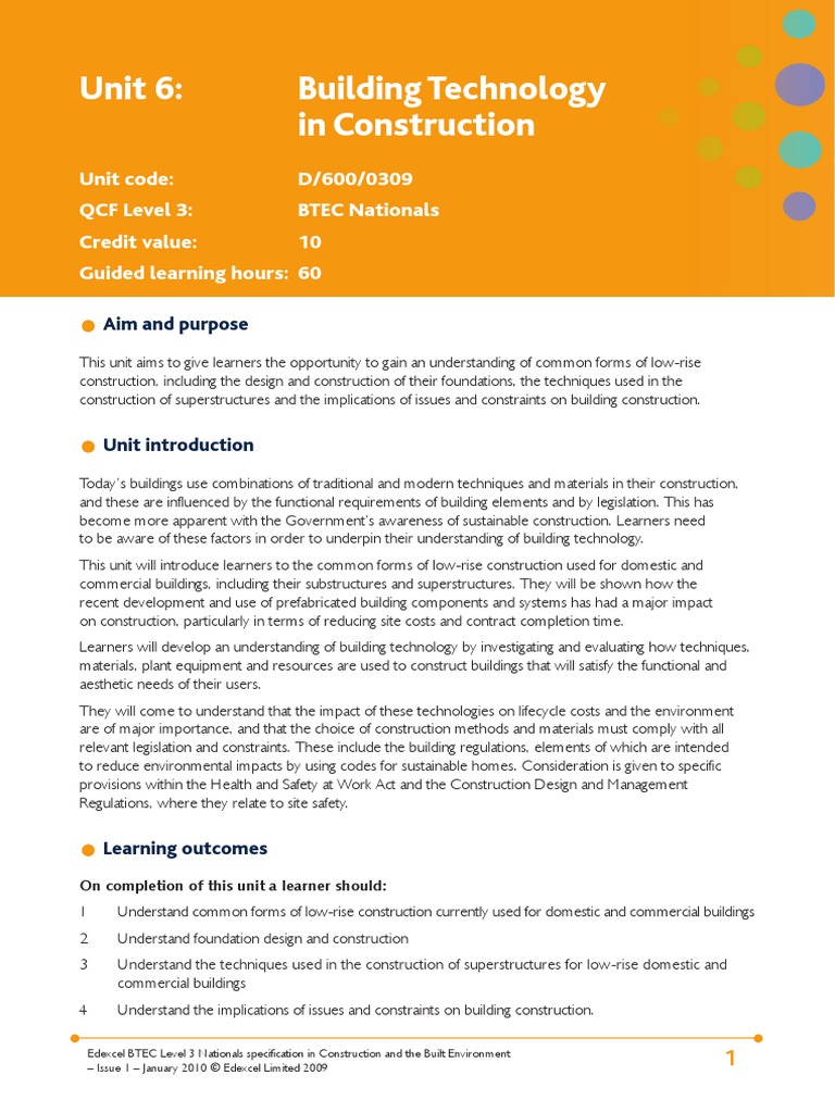 Unit 6: Building Technology in Construction | Download Free PDF ...
