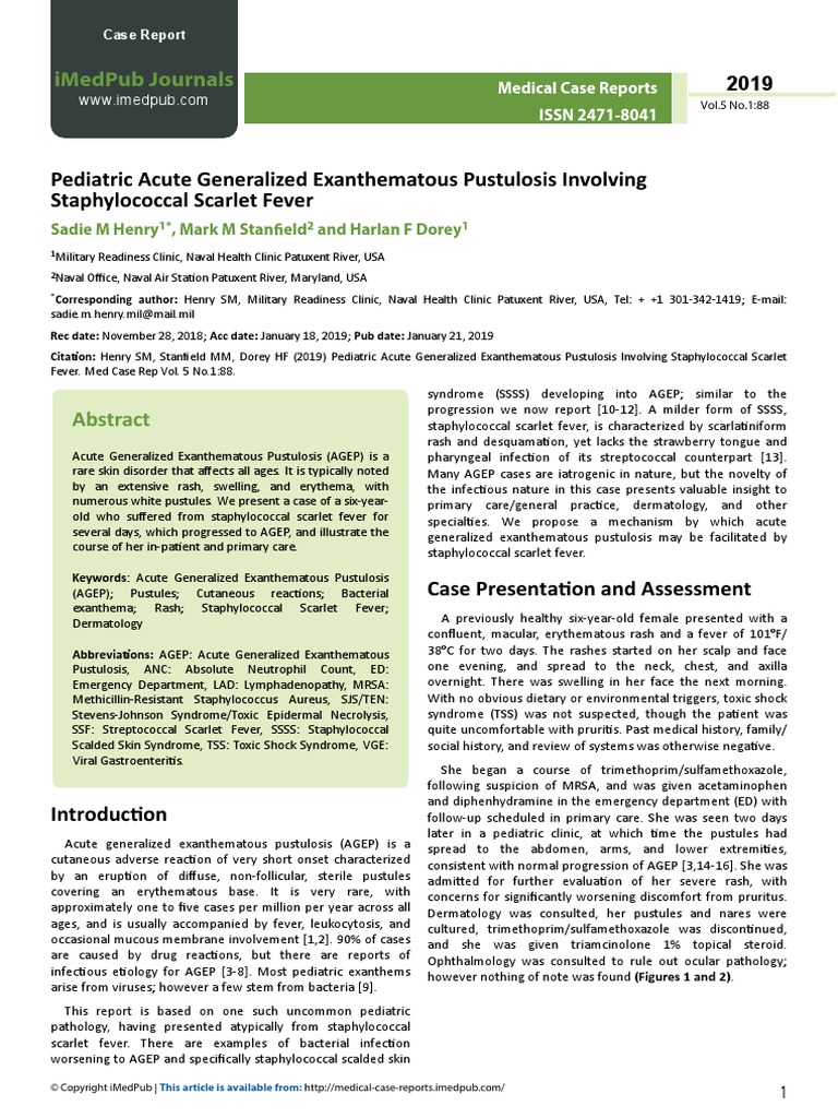 Pediatric Acute Generalized Exanthematous Pustulosis Involving ...