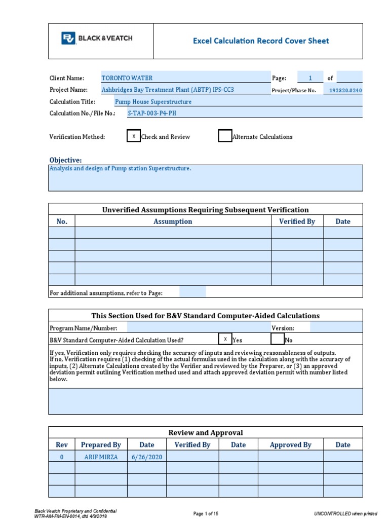 Excel Calculation Record Cover Sheet | PDF | Mechanical Engineering ...