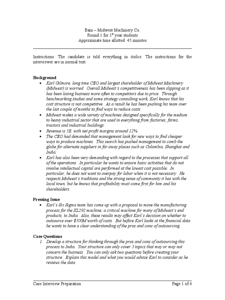 Bain - Case Study 01 | PDF | Outsourcing | Prices