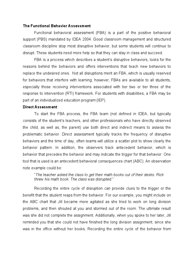 The Functional Behavior Assessment | PDF | Individualized Education Program | Educational Psychology
