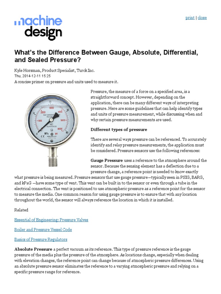 Types of Pressure Measurements | PDF | Pressure Measurement ...