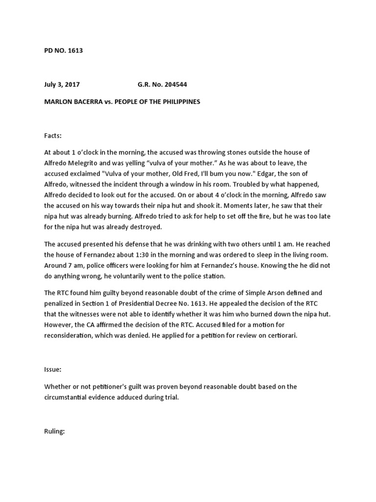 Bacerra's Guilt in Simple Arson Case | PDF | Circumstantial Evidence ...
