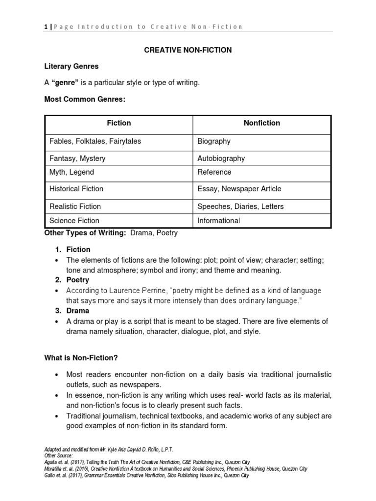 Creative Non-Fiction Literary Genres "Genre" Is A Particular Style or ...