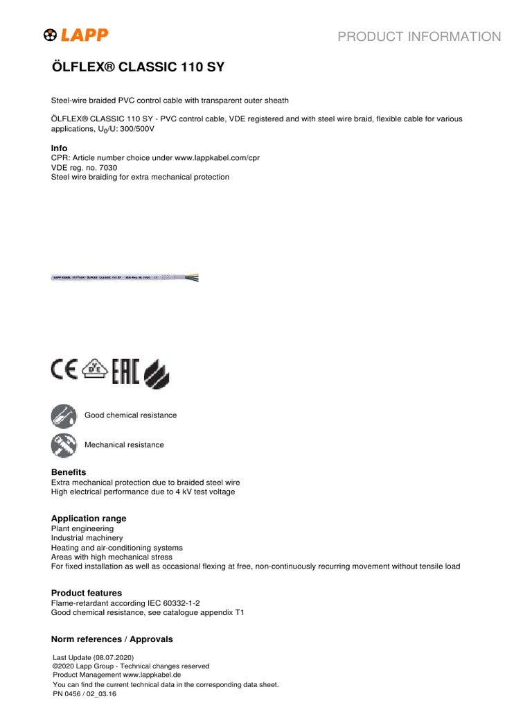 Ölflex® Classic 110 Sy: Product Information | PDF | Wire | Building ...