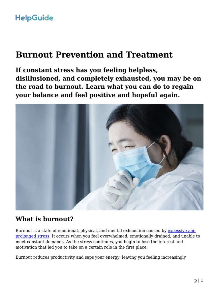 Burnout Prevention and Treatment | PDF | Occupational Burnout ...