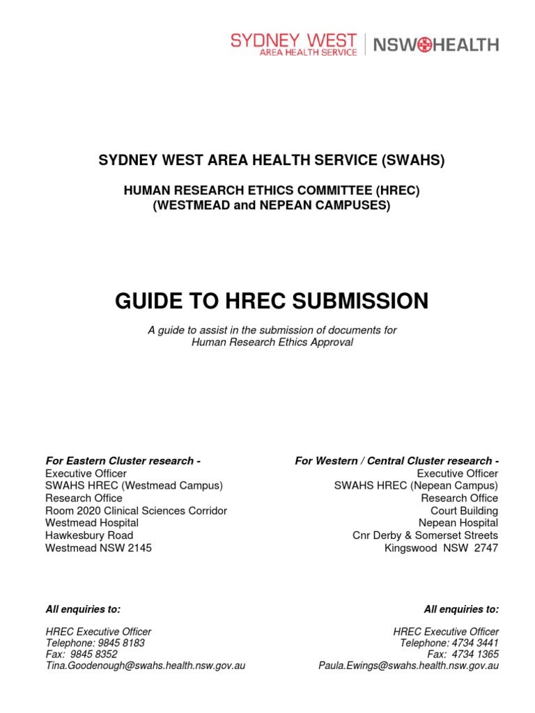 SWAHS HREC Submission Guide | PDF | Clinical Trial | Business