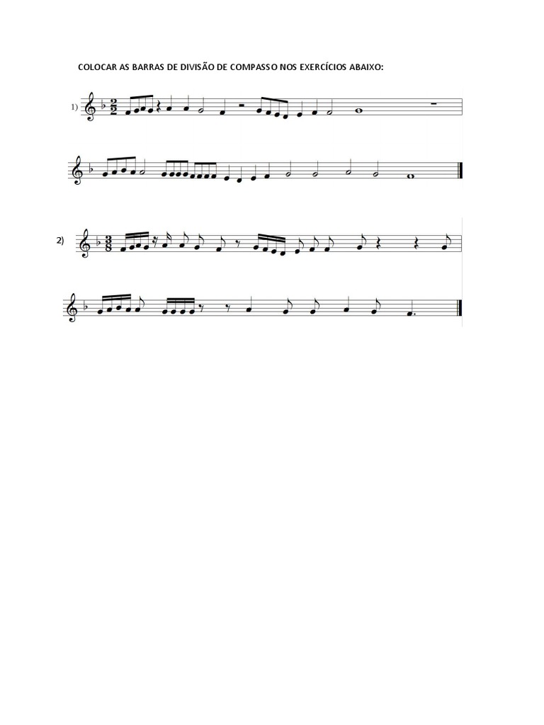 Colocar As Barras de Divisão de Compasso Nos Exercícios Abaixo | PDF