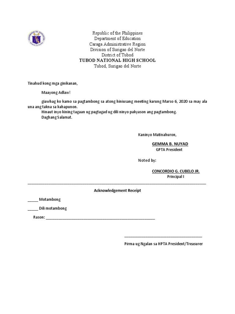 Letter For GPTA Meeting. | PDF