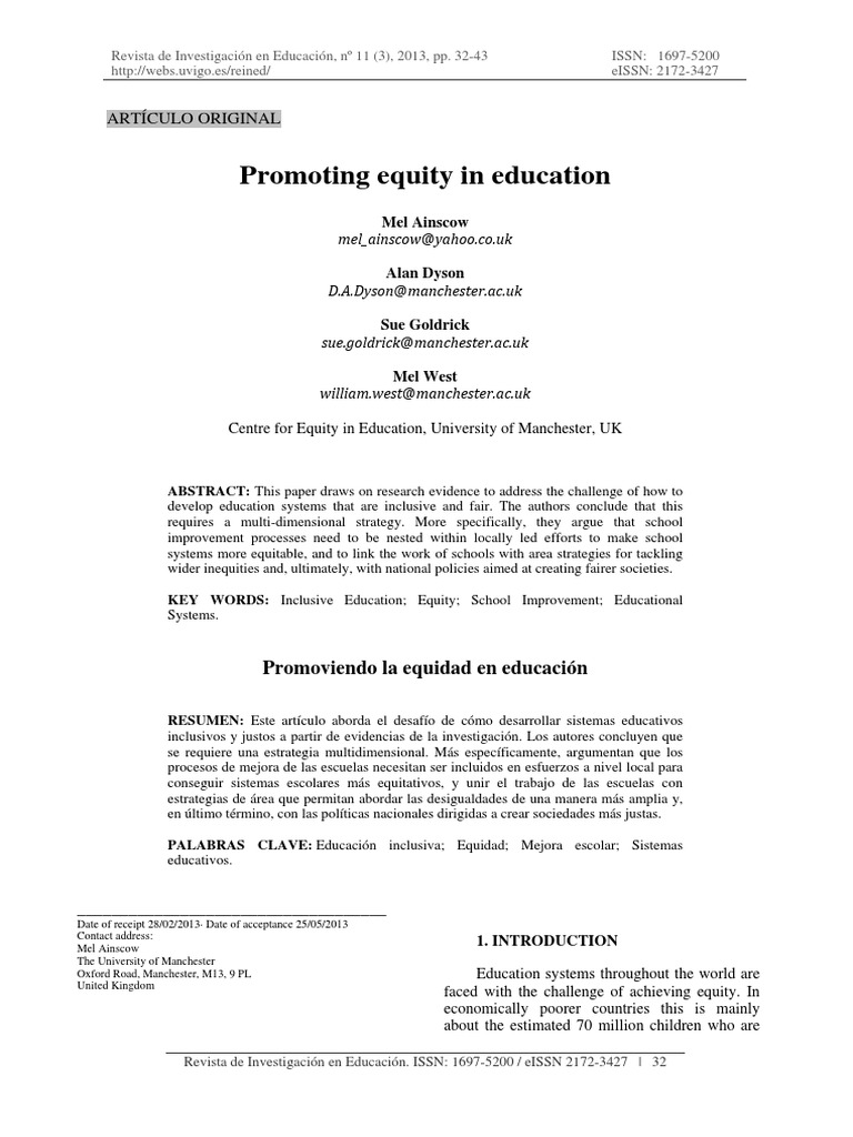 Promoting Equity in Education: Artículo Original | PDF | Special ...