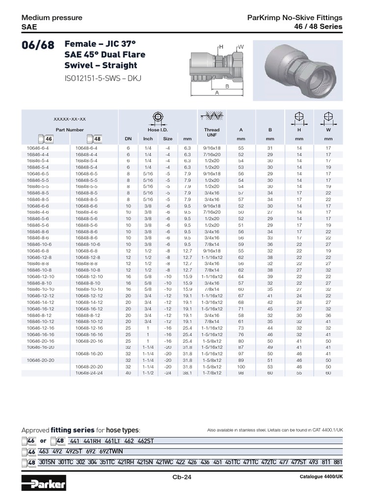 Female - JIC 37° SAE 45° Dual Flare Swivel - Straight: ISO12151-5-SWS ...