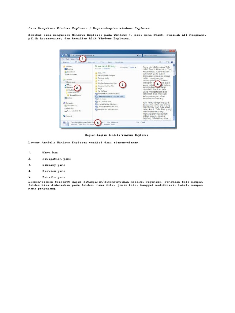 Cara Mengakses Windows Explorer Bagian-Bagian Windows Explorer | PDF