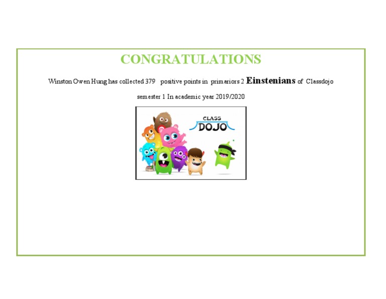 Classdojo Reward Card | PDF