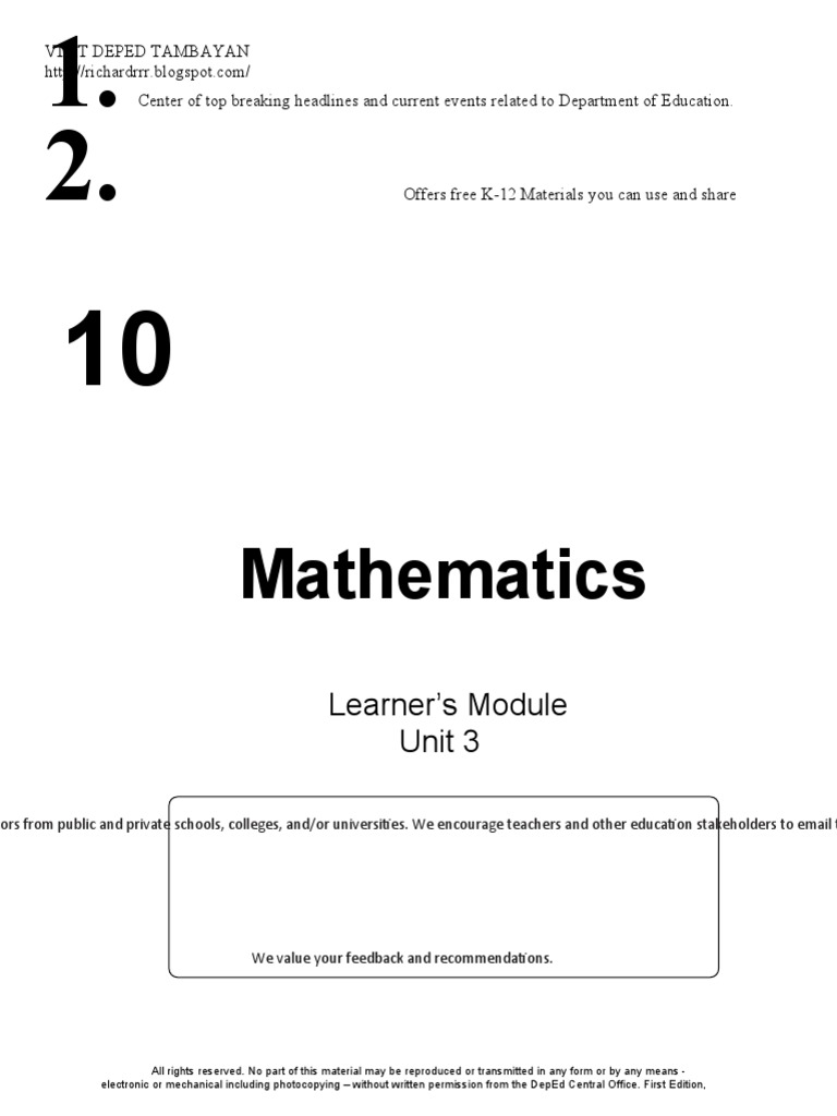 Mathg10 Modules Q3 Deped | PDF | Permutation | Copyright