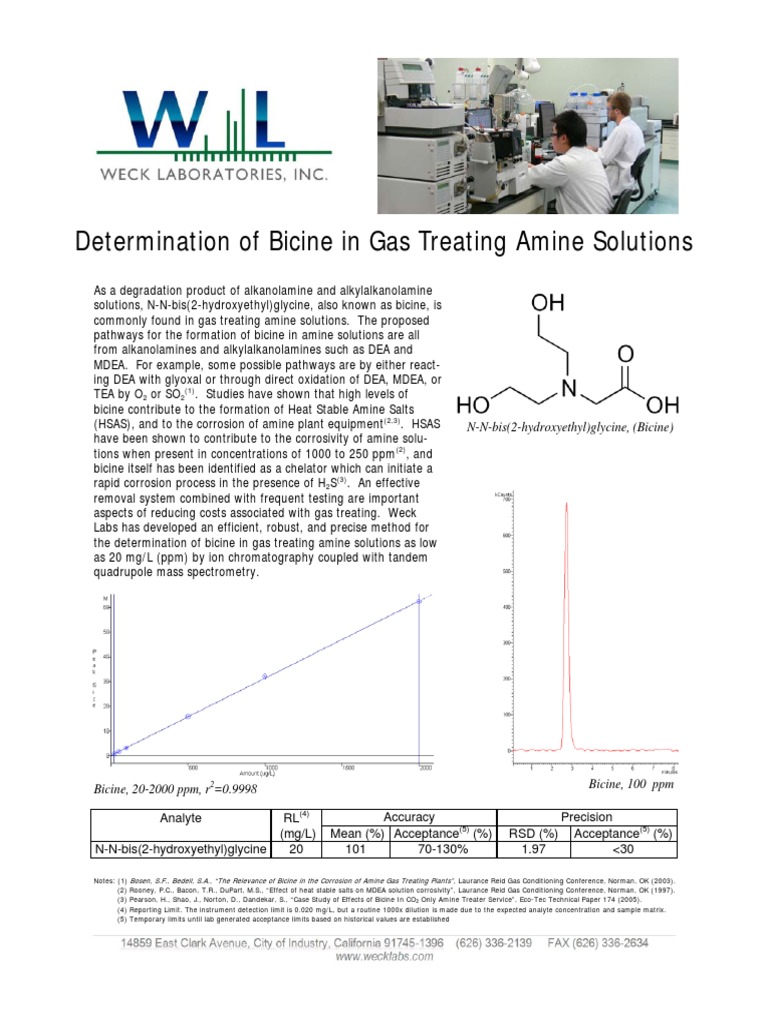 Determination of Bicine in Gas Treating Amine Solutions: N-N-bis (2 ...