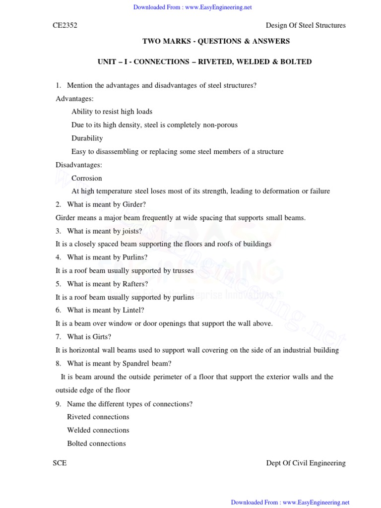 Two Marks - Questions & Answers | PDF | Buckling | Beam (Structure)