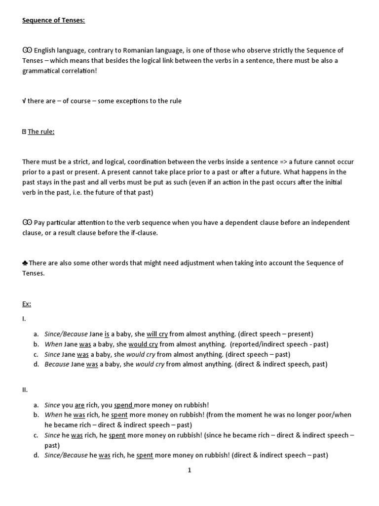 Sequence of Tenses | PDF | Grammatical Tense | Verb