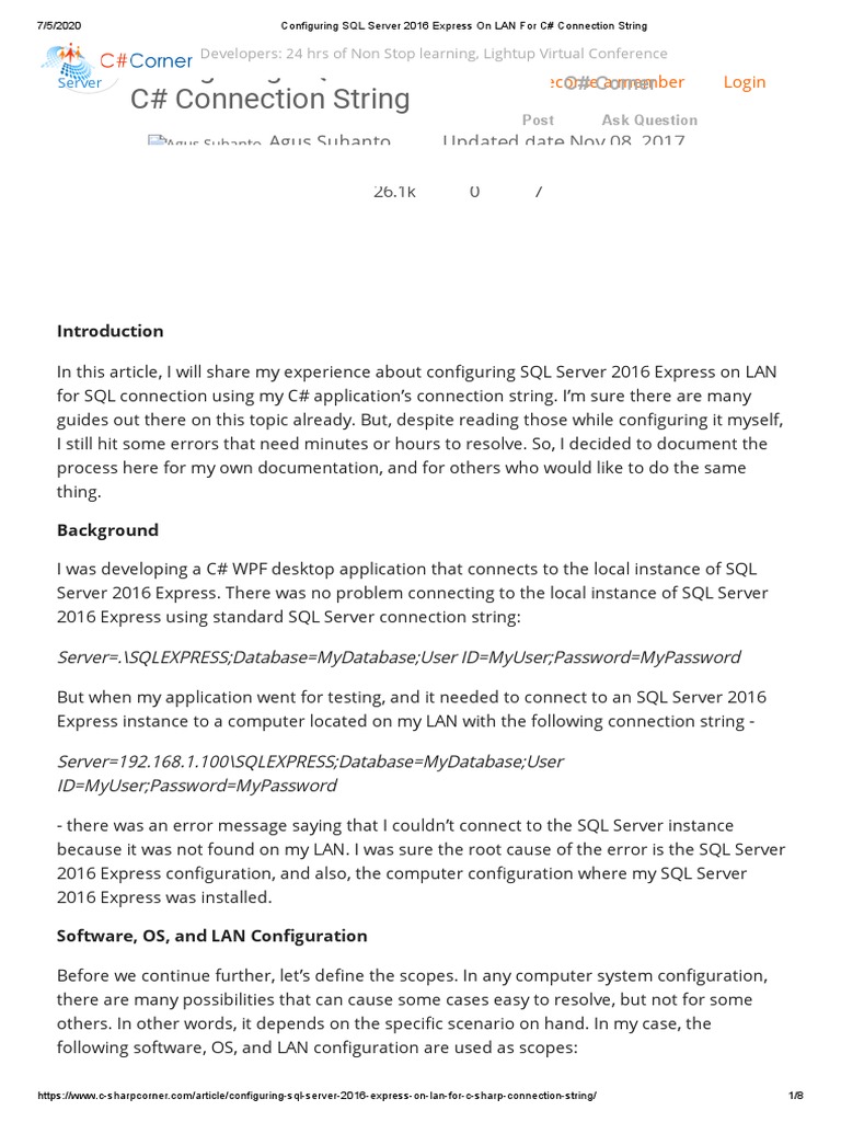 Configuring SQL Server 2016 Express On LAN For C# Connection String ...