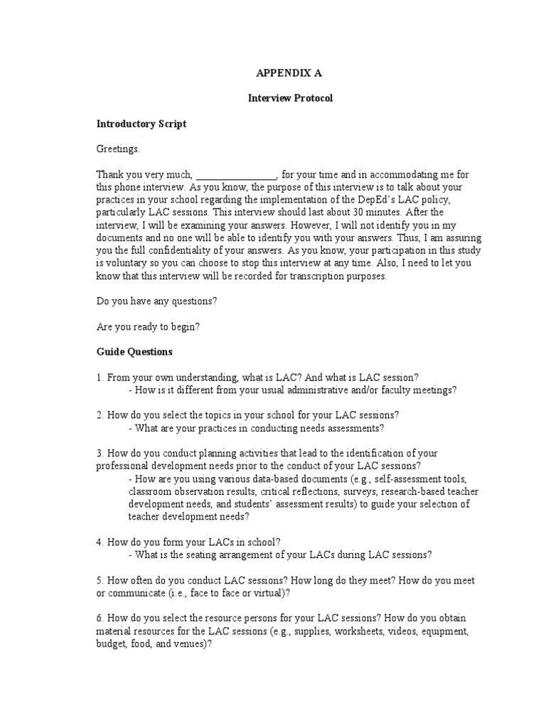 Appendix A Interview Protocol Introductory Script | PDF | Interview ...