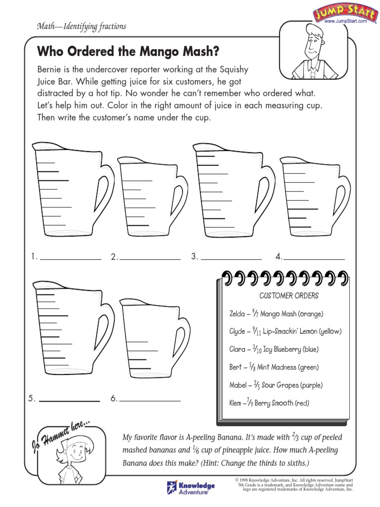 Who Ordered The Mango Mash?: Math-Identifying Fractions | PDF
