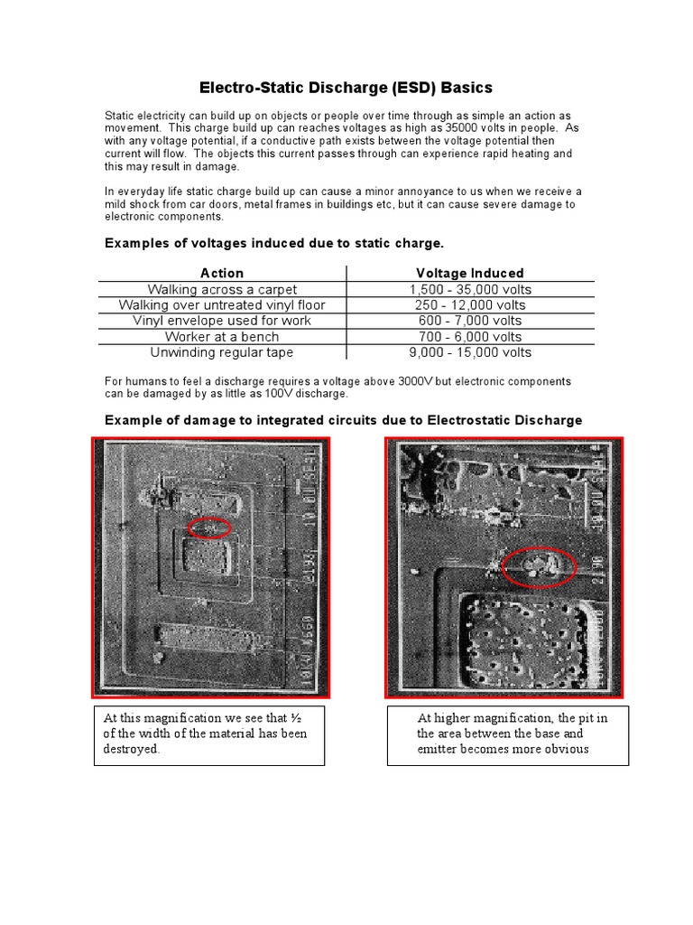Electro Static Discharge Esd Basics Examples Of Voltages Induced Due