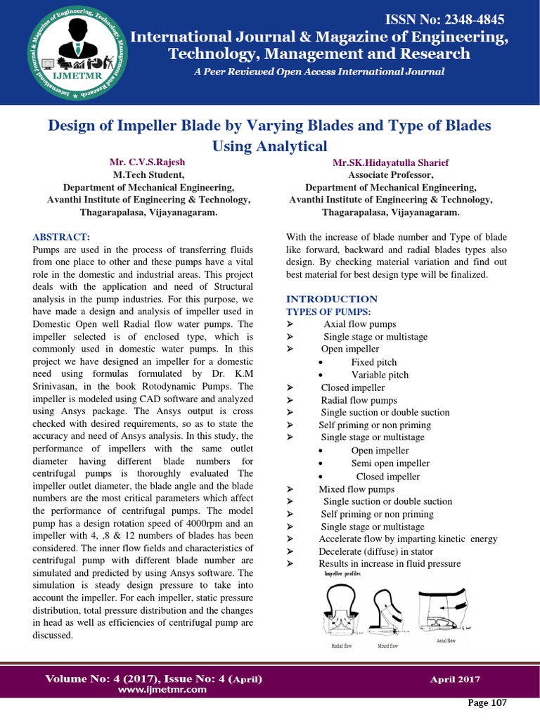 Design of Impeller Blade by Varying Blades and Type of Blades Using ...