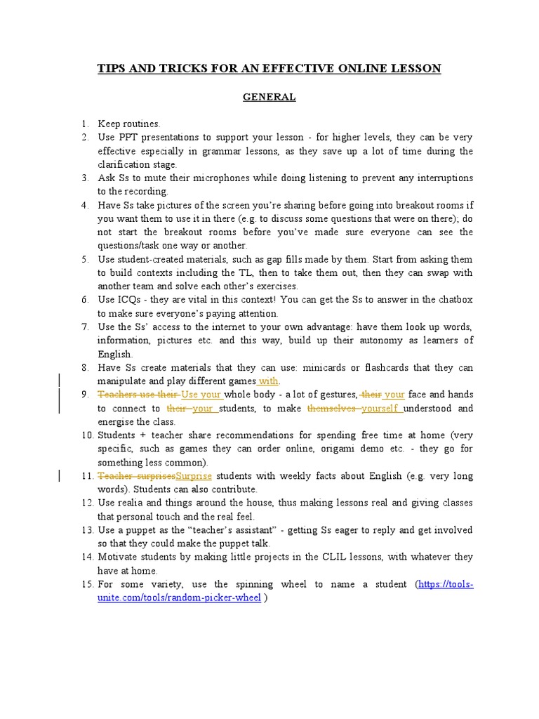 Tips and Tricks For An Effective Online Lesson | PDF | Human ...