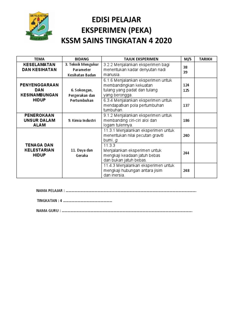 Edisi Pelajar Eksperimen Wajib Peka Sains Ting 4 | PDF