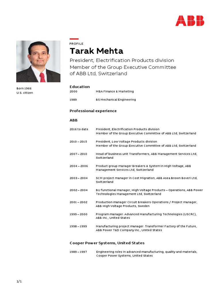 Tarak Mehta: President, Electrification Products Division Member of The ...