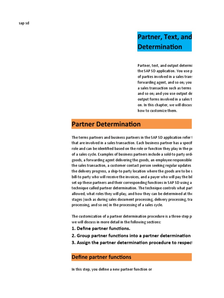 Partner, Text, and Output in Sap SD | PDF | Sales | Sap Se