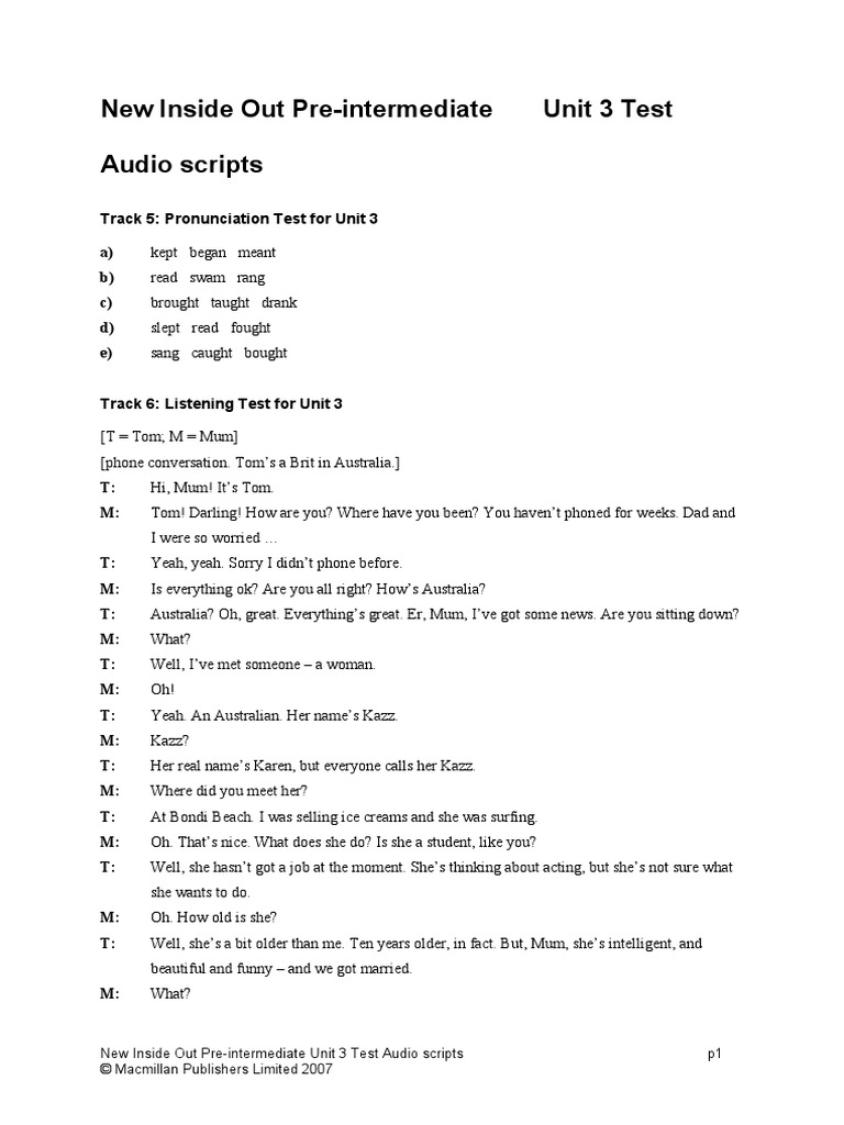 Unit 3 Test Audio Scripts | PDF