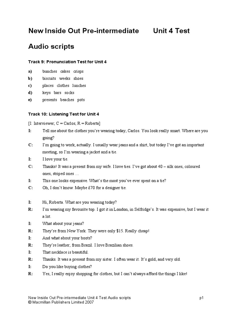 Unit 4 Test Audio Scripts Pdf