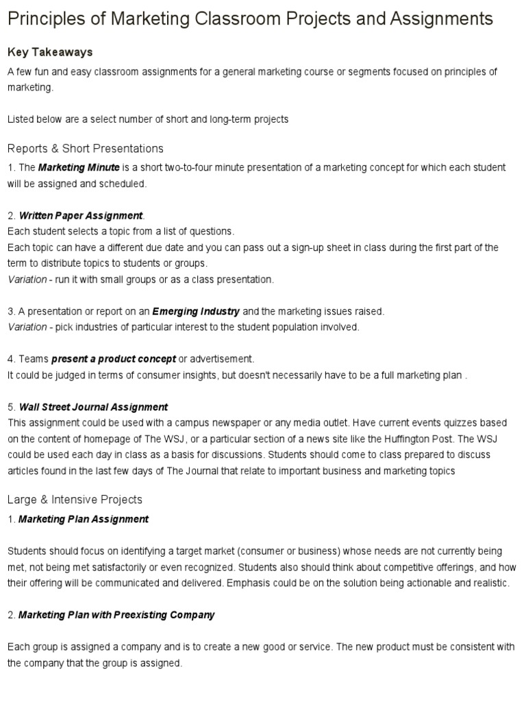 Marketing Projects for Classroom Success | PDF | The Wall Street ...