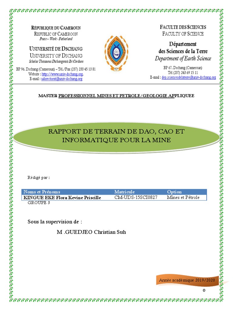 Rapport de terrain sur la carrière de Tchouale | PDF | Système de ...