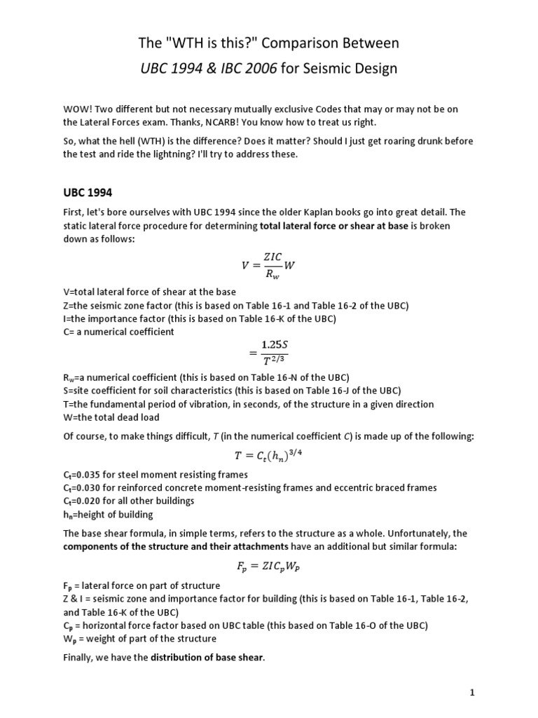 The Comparison Between UBC 1994 & IBC 2006 For Seismic Design | PDF ...