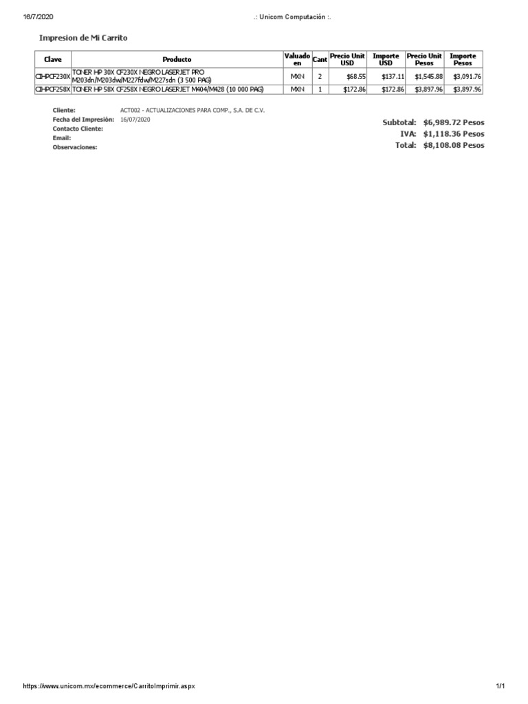 Cotizacion Unicom | PDF